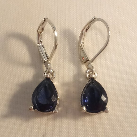 Jewelry | Silver Sapphire Navy Blue Pear Tear Solitaire Diamond Zircon ...